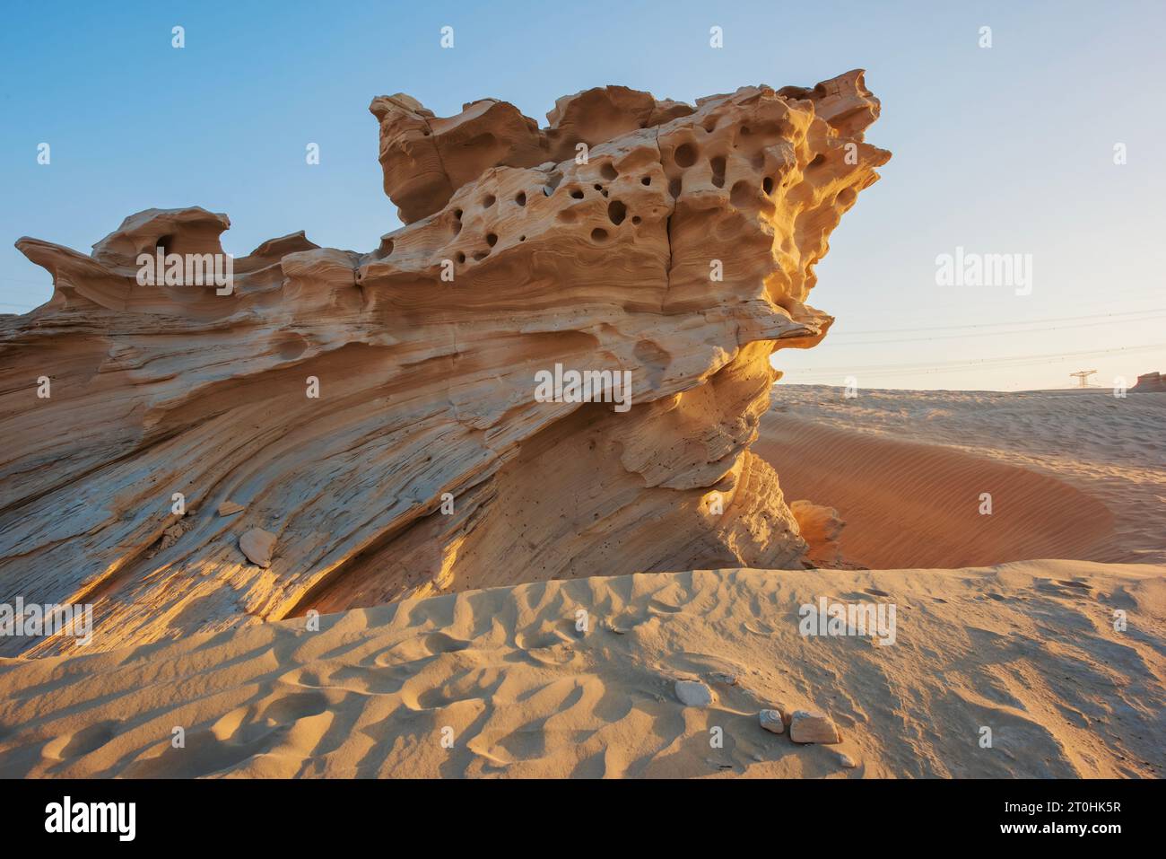 Desert eroded rock pattern with clear sky during the hot sun. Desert ...
