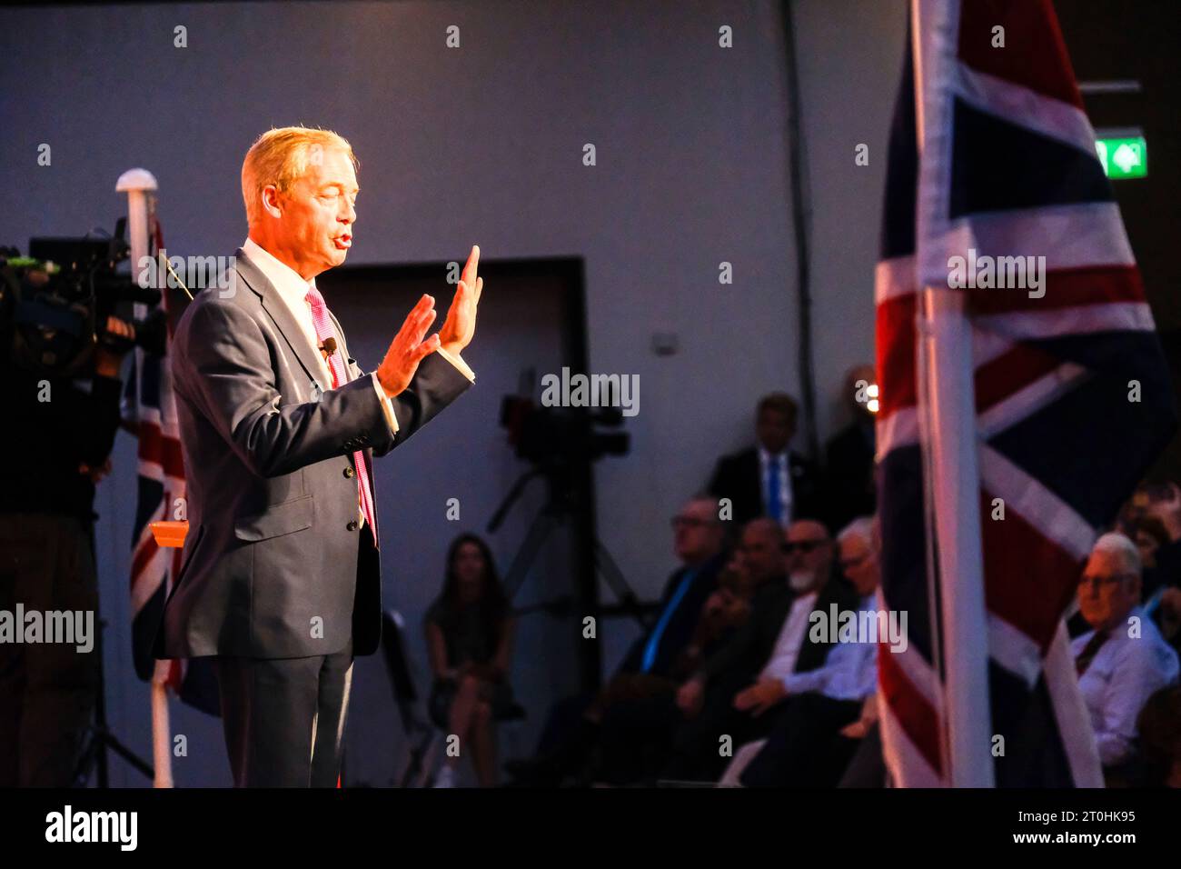 London, UK. 7th Oct 2023. The Reform Party Conference in London. Nigel ...