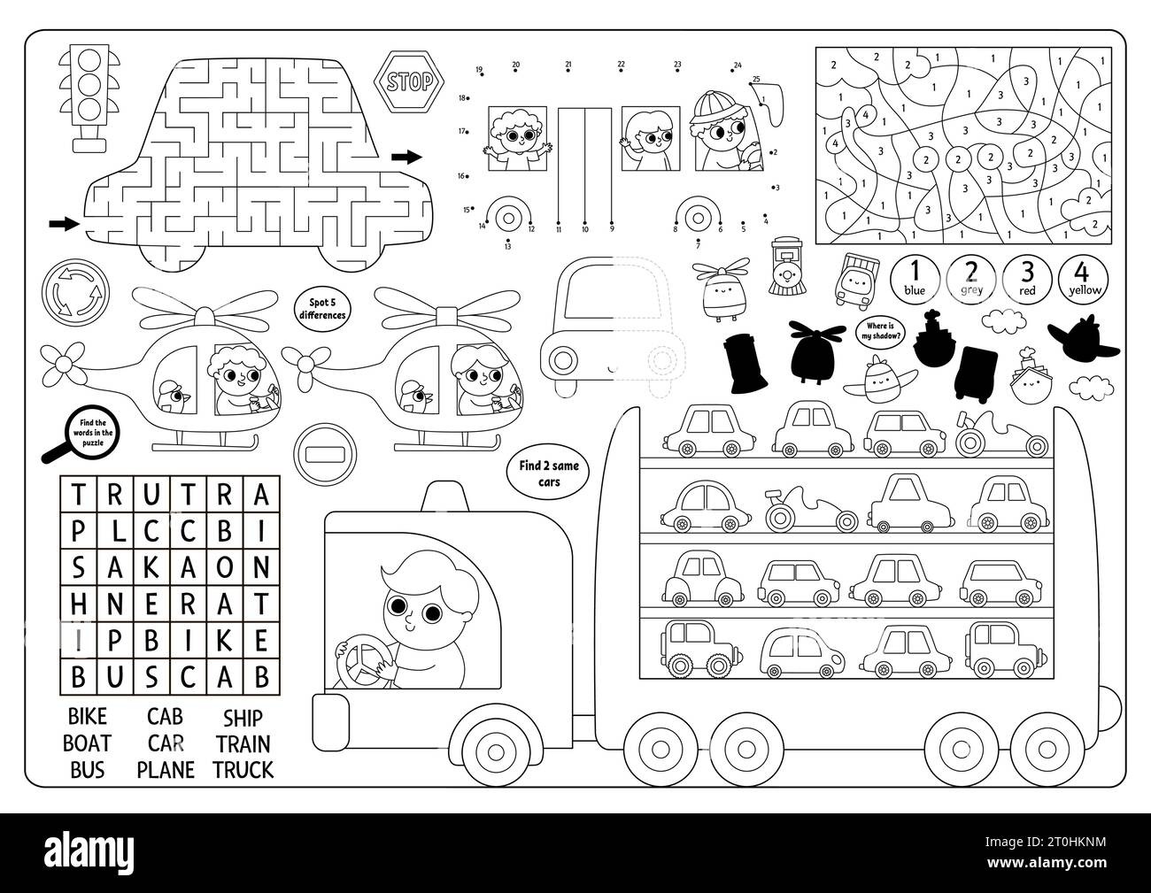 Vector transportation placemat. Transport line printable activity mat ...
