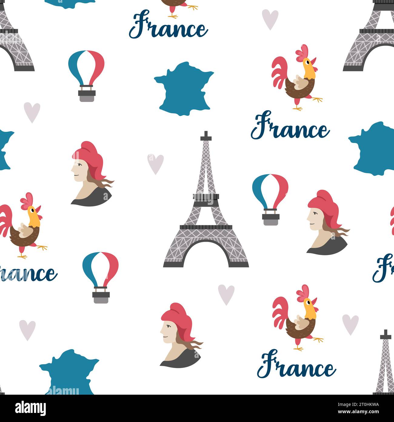 France symbols vector seamless pattern. Repeating background with ...