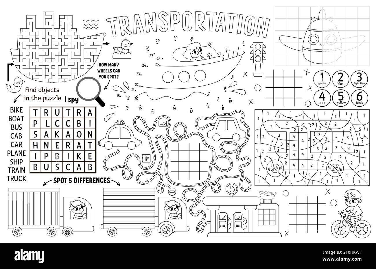 Vector transportation placemat for kids. Transport printable activity ...