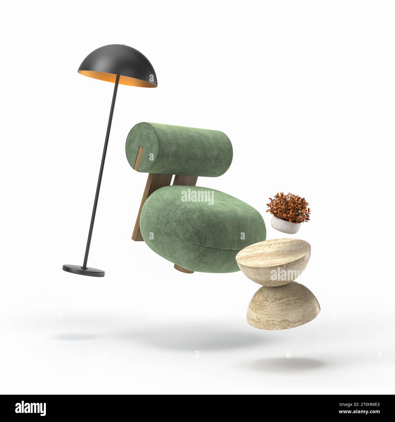 Zero gravity white interior living room 3D Illustration Stock Photo - Alamy