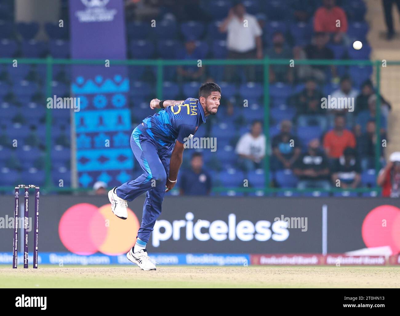 New Delhi, Delhi, India. 7th Oct, 2023. Kasun Rajitha of Sri Lanka during Match No 04 of ICC ...