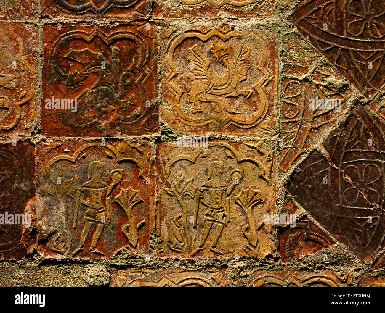 Detail of early C14th clay floor tiles in the central chapel of the ...