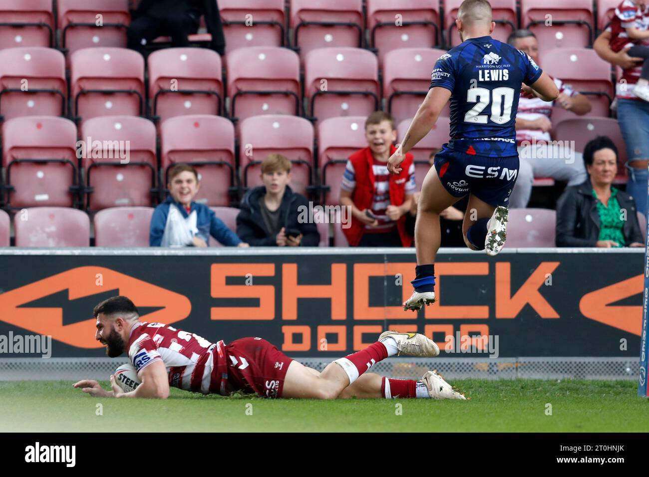 Wigan Warriors' Abbas Miski scores a try during the Betfred Super ...
