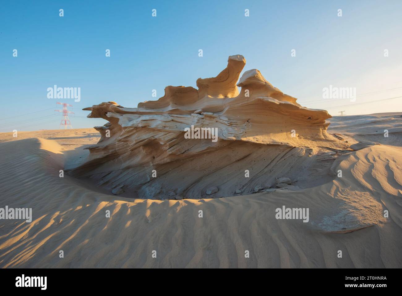 Desert eroded rock pattern with clear sky during the sunset. Desert ...
