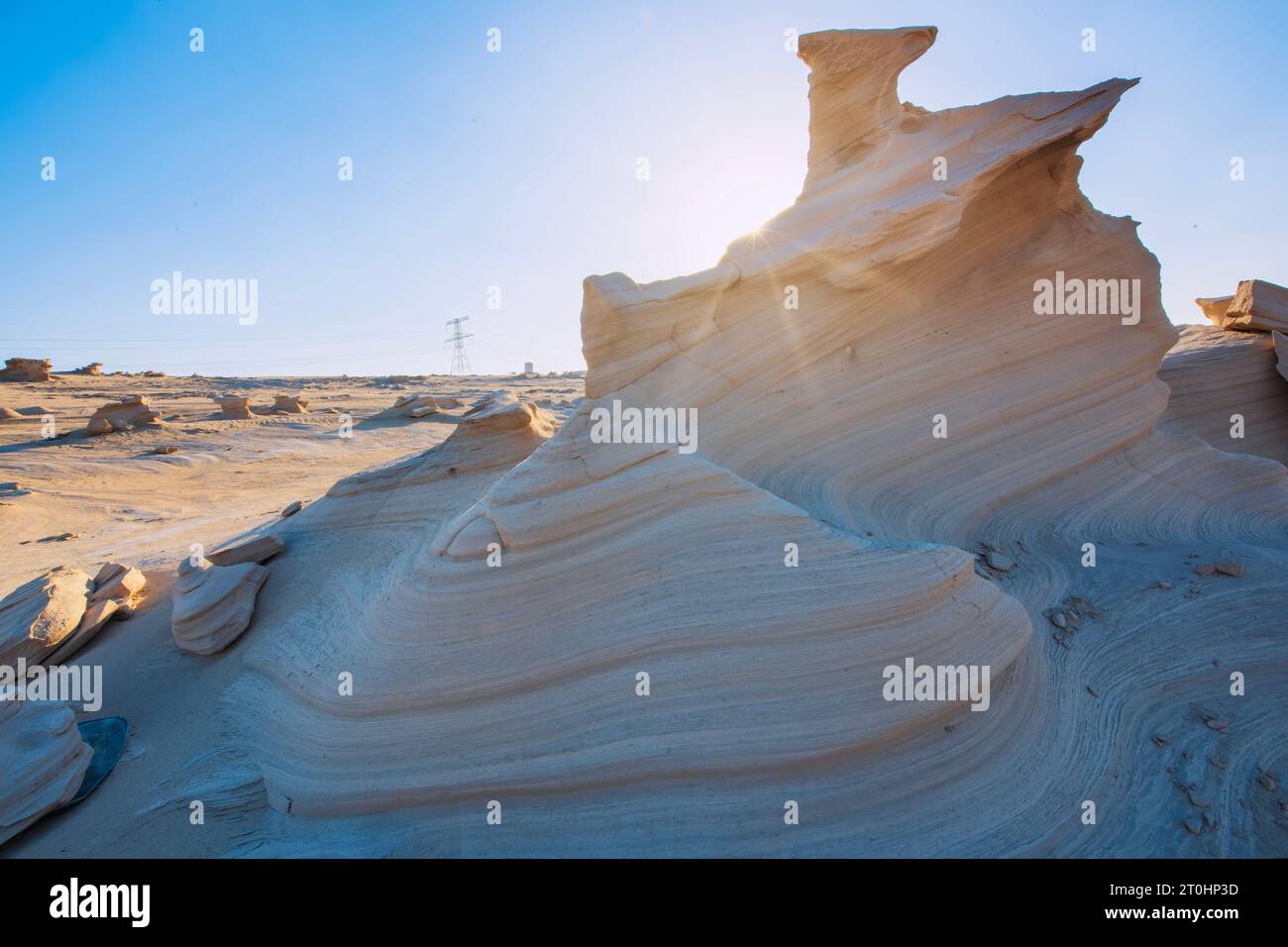 Desert eroded rock pattern with clear sky during the sunset. Desert ...