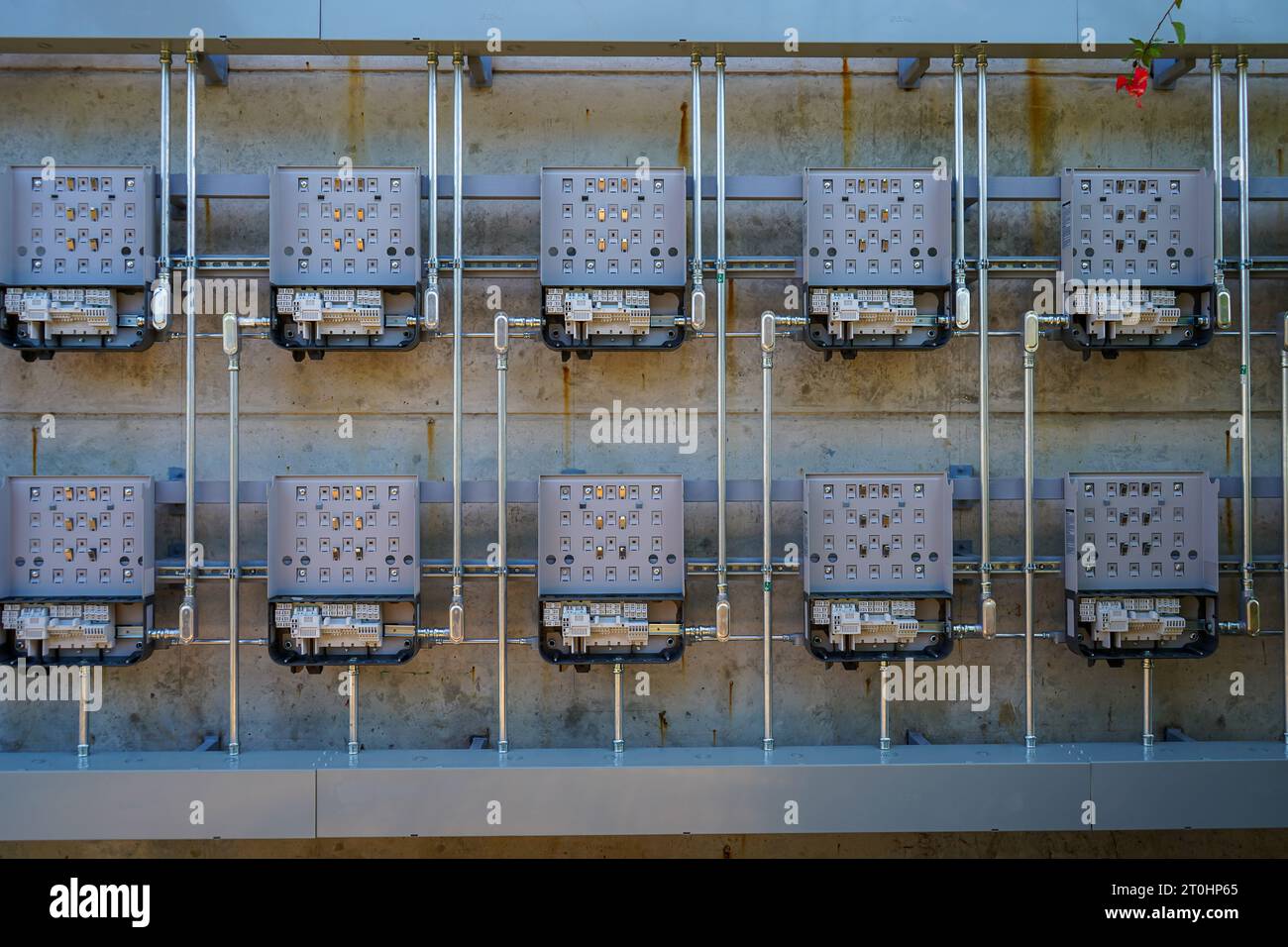 View of the installation of solar panels on a warehouse roof -green ...