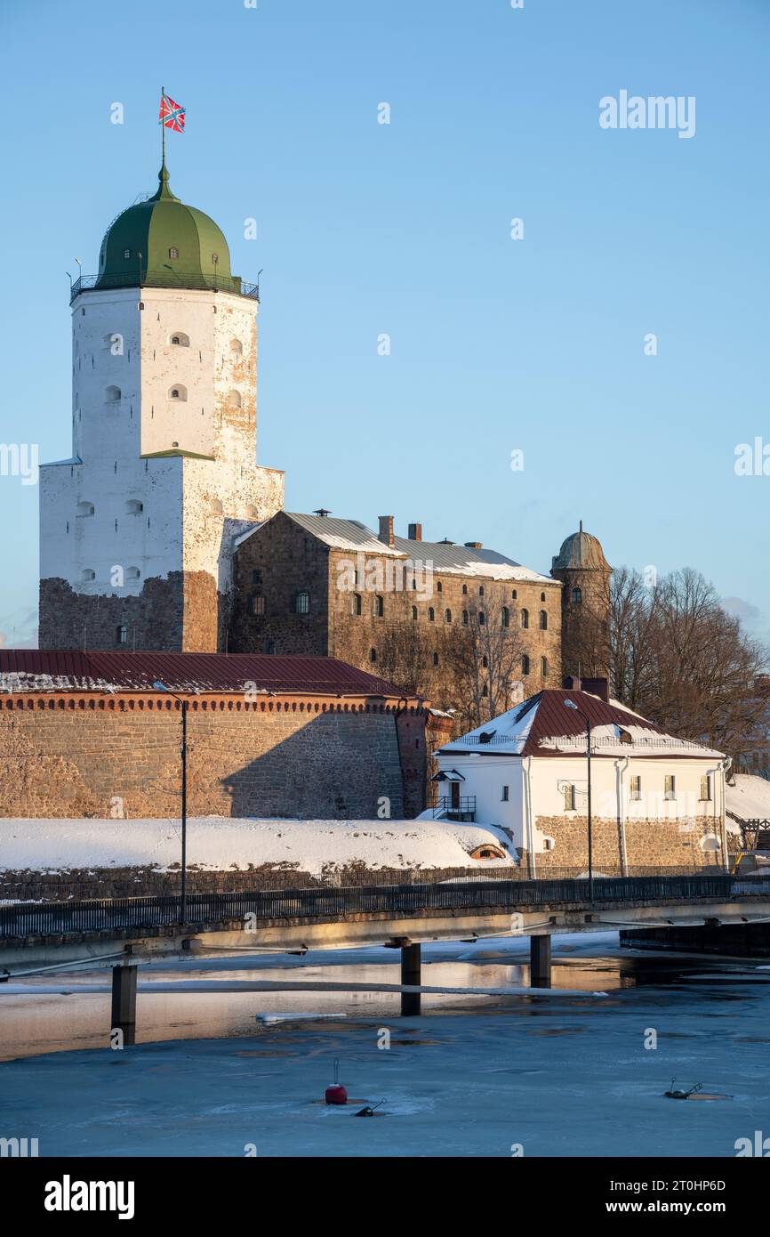 At the ancient Vyborg castle on a January day. Leningrad region, Russia ...