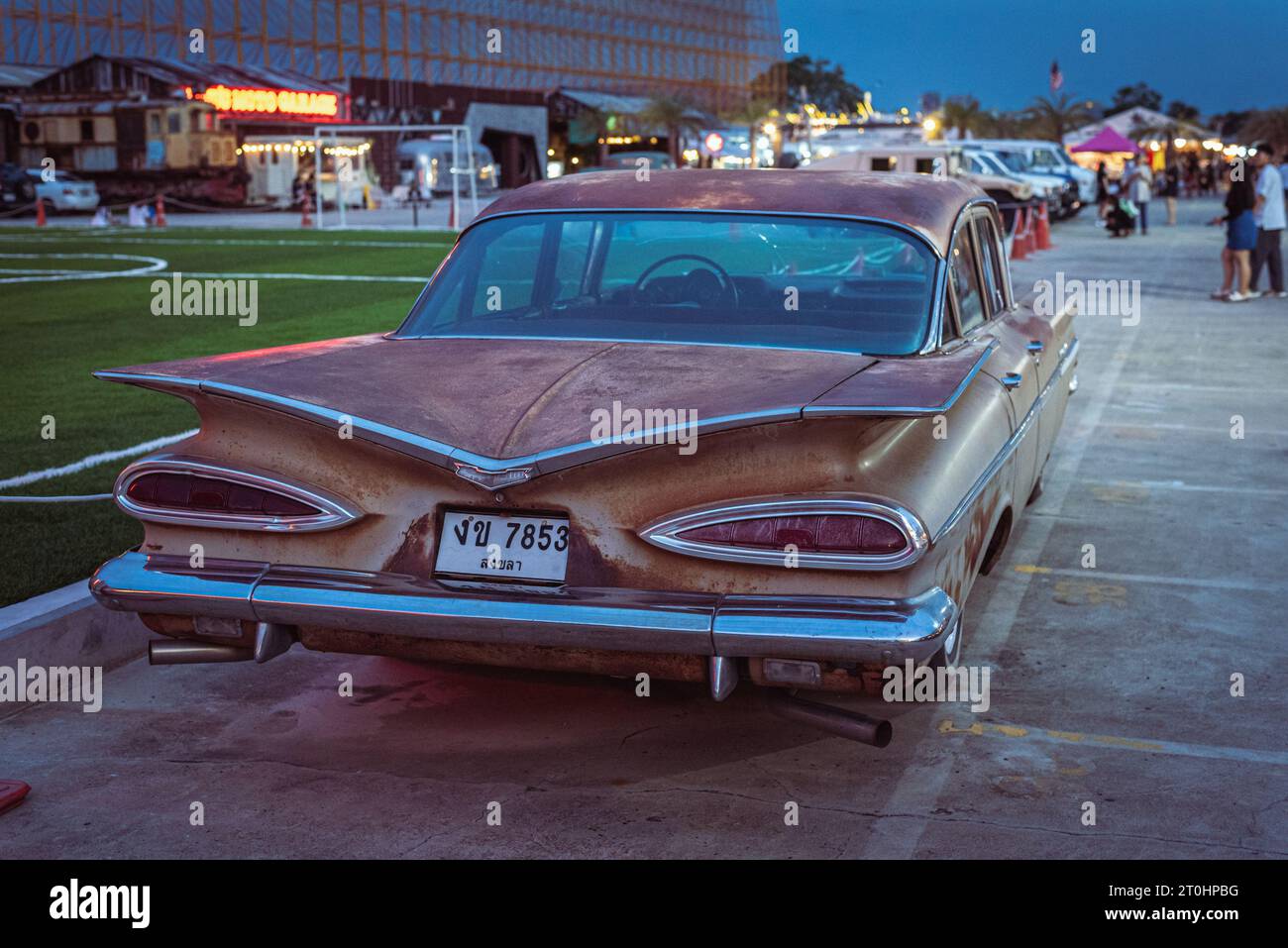 Bangkok, Thailand - August 6, 2023: 1959 Chevrolet Impala, a rear view ...