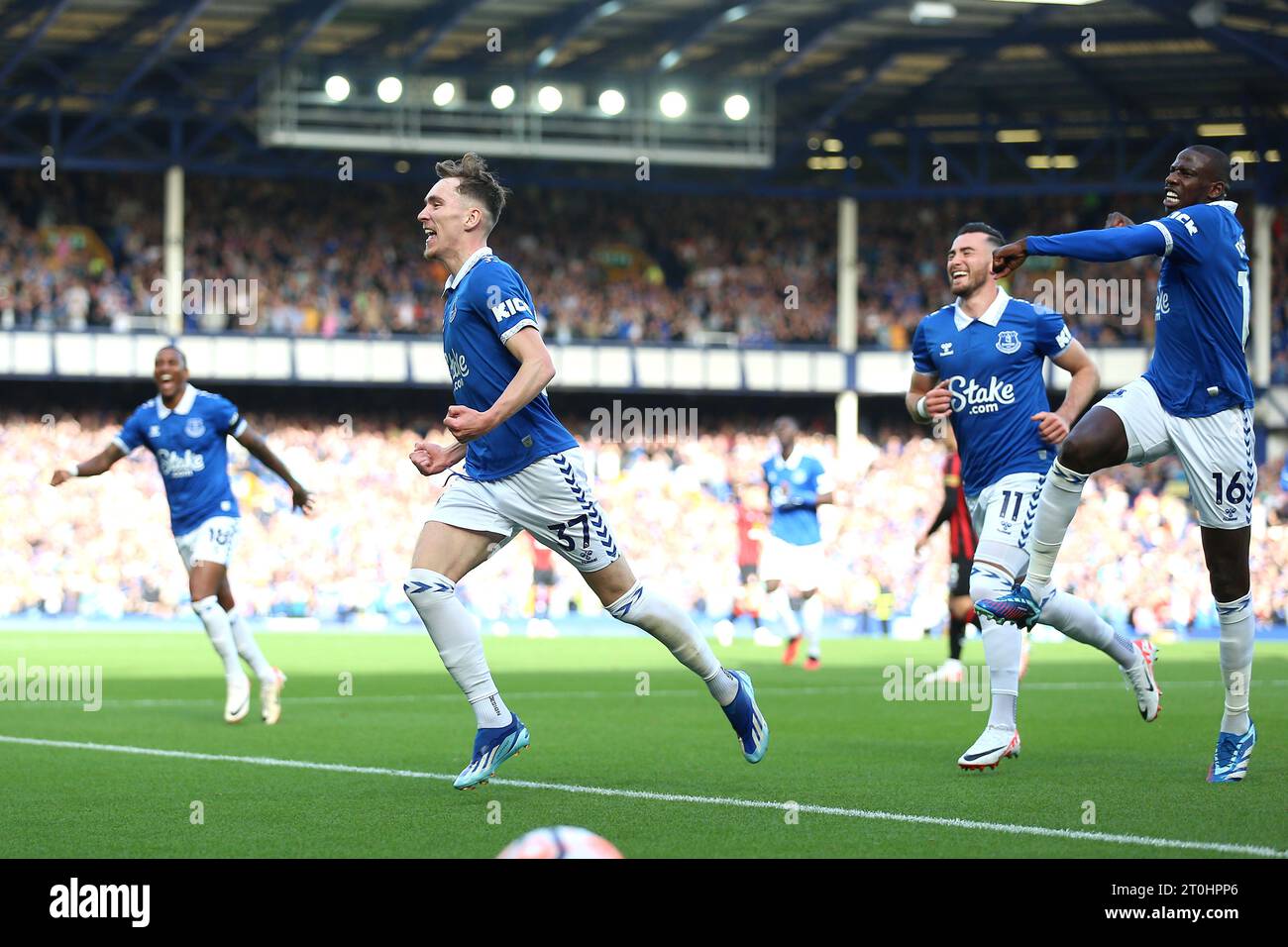 Everton's James Garner (second left) celebrates scoring their side's ...