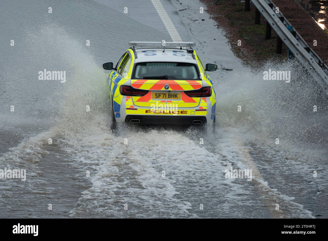 Stirling, Scotland, UK. 7th October 2023. Flooding on the M9 motorway ...