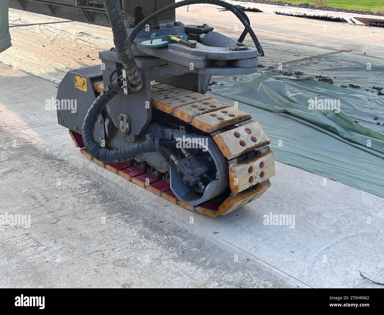machine. Slipform paver machine on road work at construction site ...