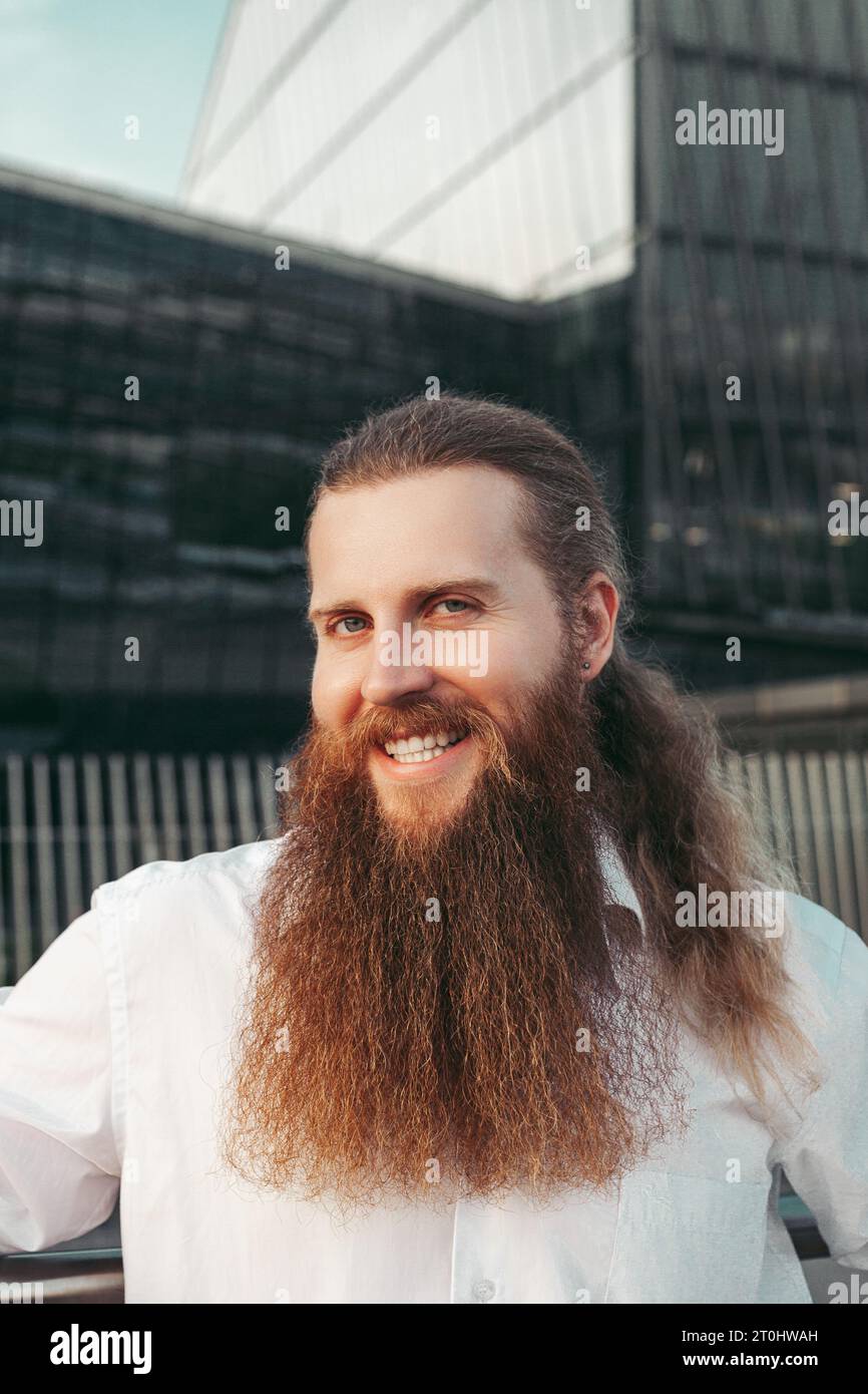 Man portrait Scandinavian european thirty years old long bearded with ...