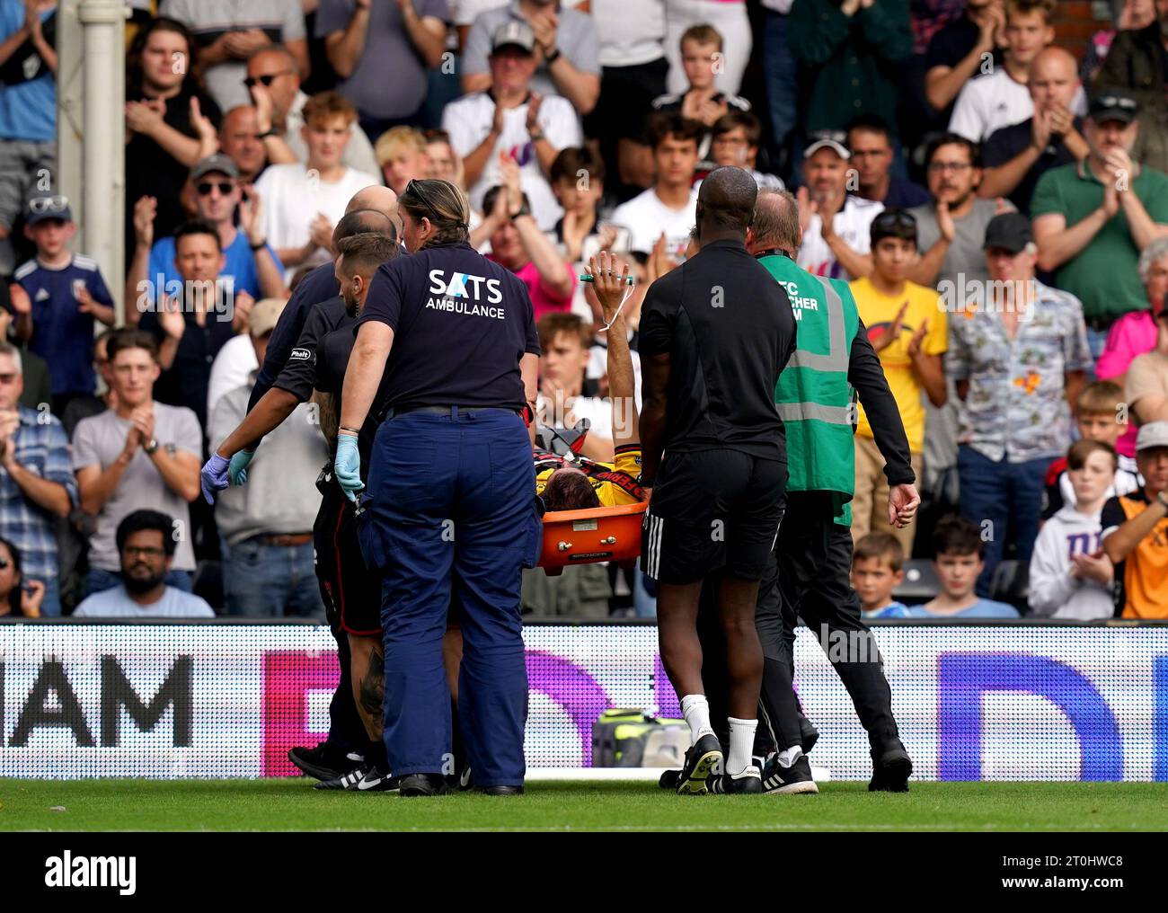Sheffield United's Chris Basham leaves the pitch on a stretcher after ...