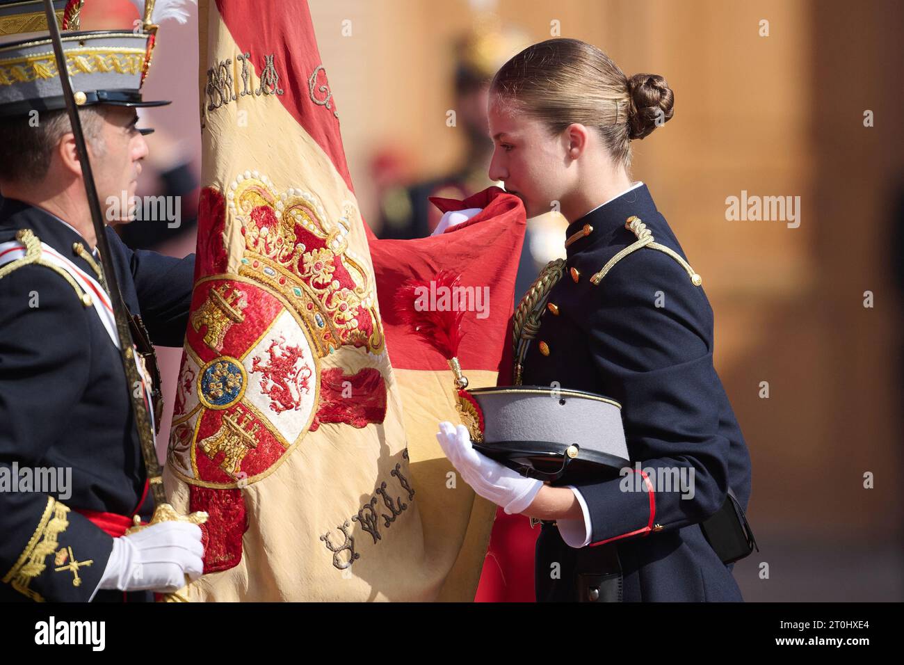 Princess Leonor of Spain pledge allegiance to the flag at the General ...