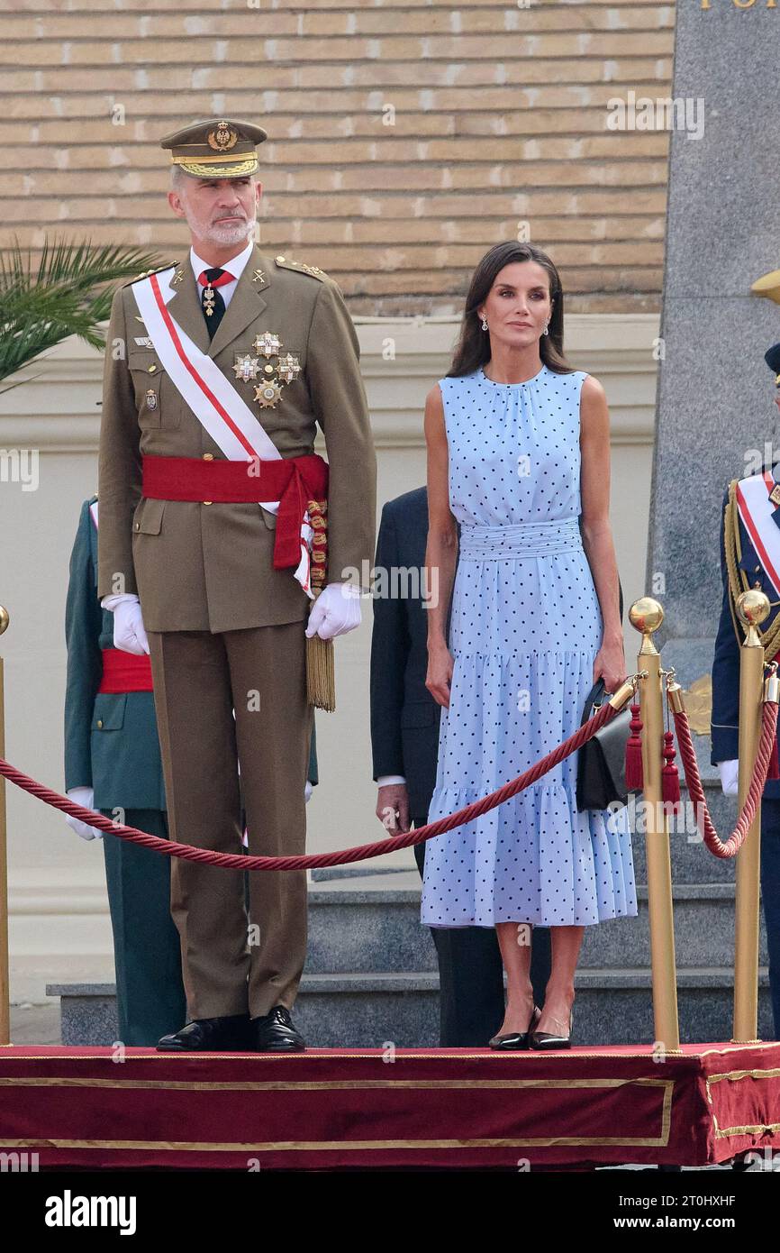 King Felipe VI of Spain and Queen Letizia of Spain attend the pledge of ...