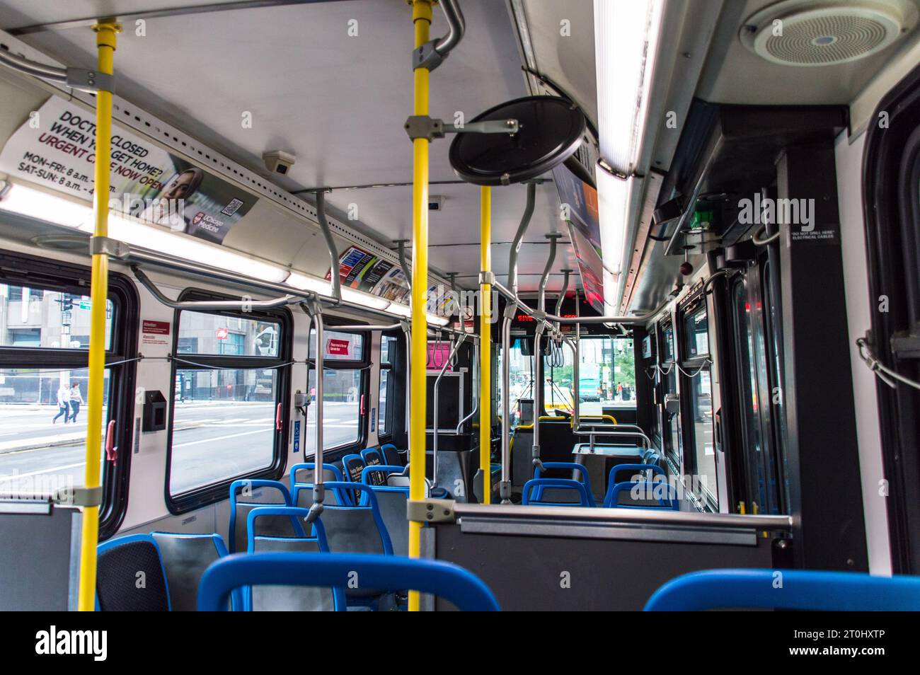 Inside view of a bus for CTA Chicago Transit Authority operated public ...