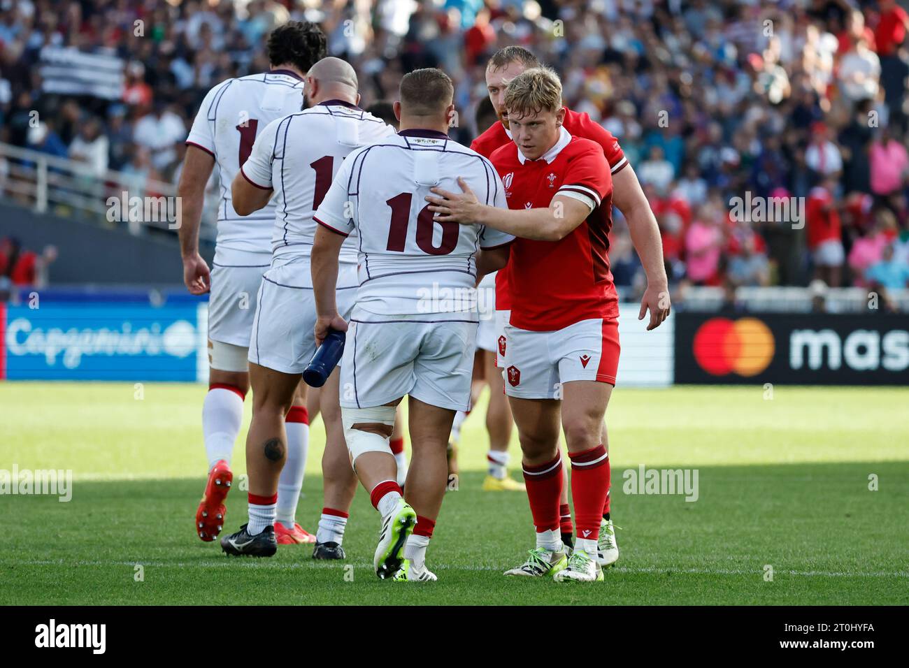 Wales' Sam Costelow cheers Georgian players after the Rugby World Cup ...