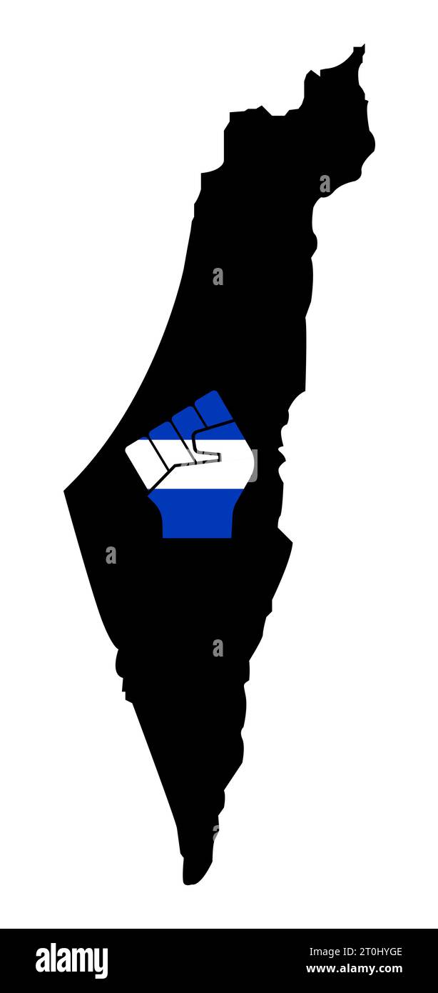 Strong Israel. Raised fist on blue and white Israeli national colour in ...