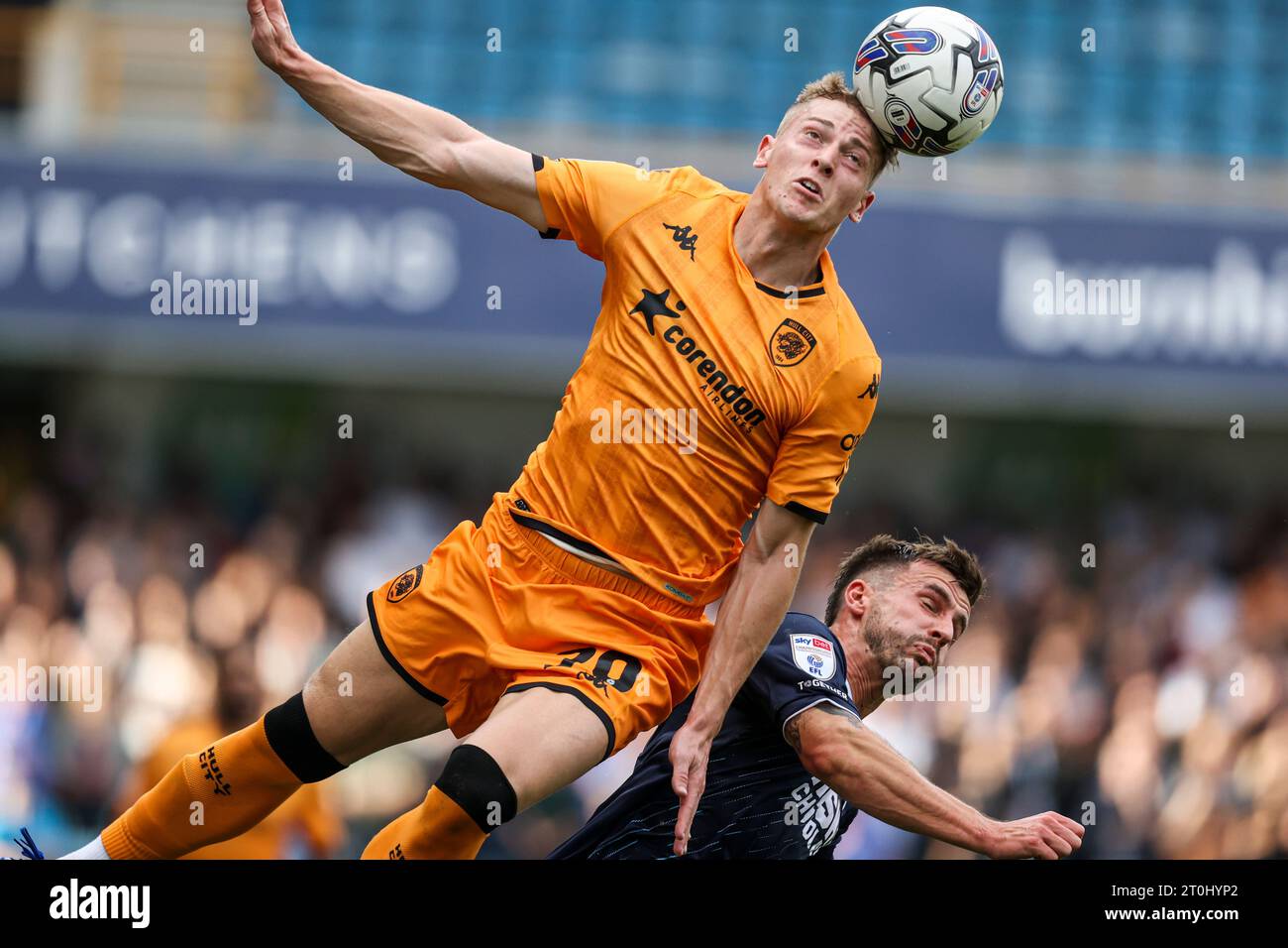 Hull City's Liam Delap (right) with Millwall's Joe Bryan during the Sky ...