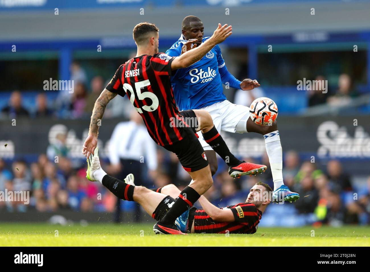 Everton's Abdoulaye Doucoure (right) and Bournemouth's Gavin Kilkenny ...