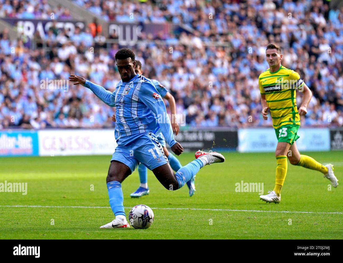 Coventry City's Haji Wright has a shot on goal during the Sky Bet ...