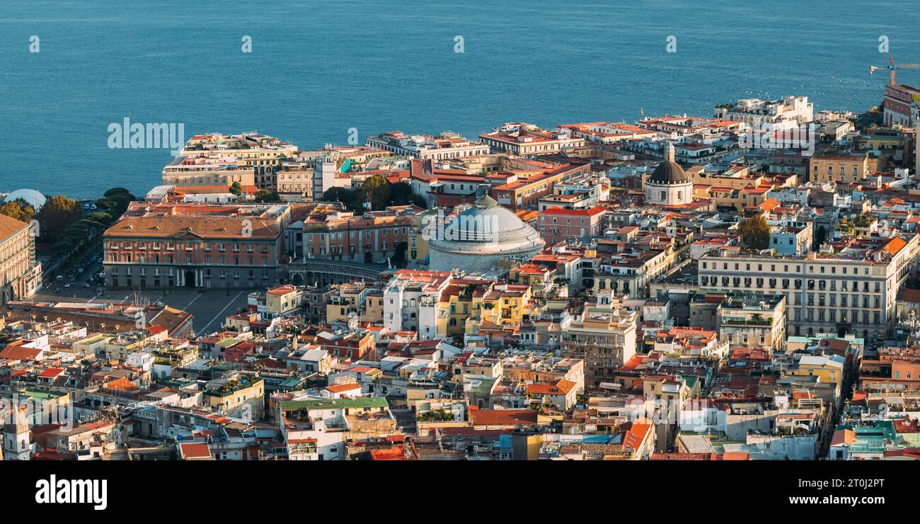 Naples, Italy. Top View Cityscape Skyline With Famous Landmarks And ...