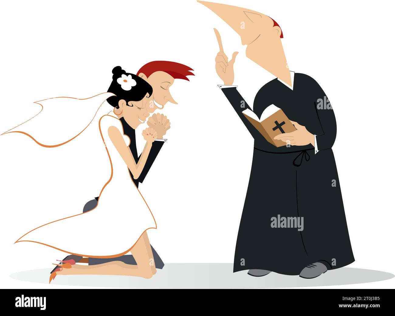 Married wedding couple and priest holding a Bible. Wedding day. Wedding ...