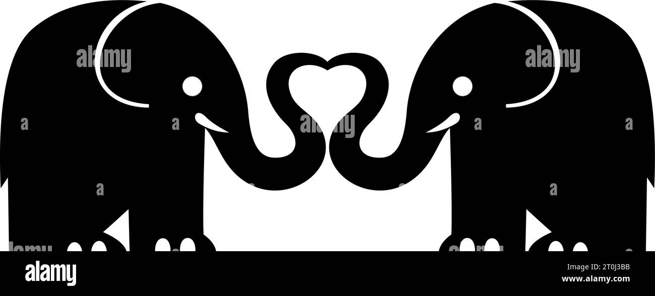Two elephants. Love. Heart shape. Two cartoon elephants fall in love ...