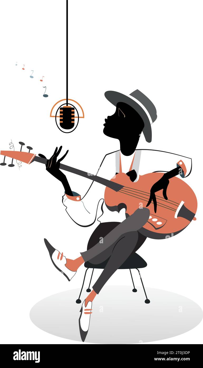 African singing guitar player. African musician playing guitar and ...