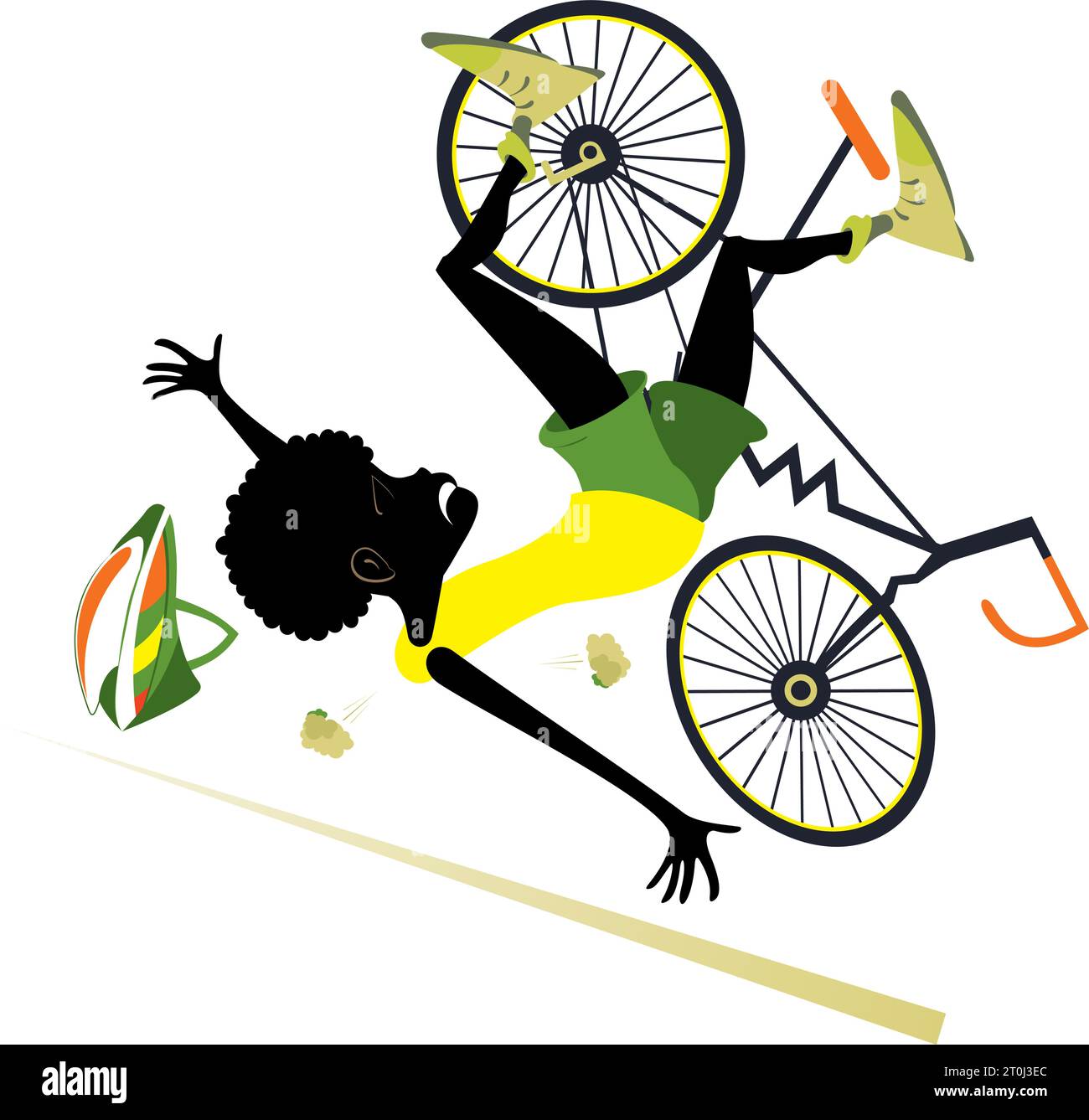 African cyclist falling down from the bicycle. Cycling young African ...