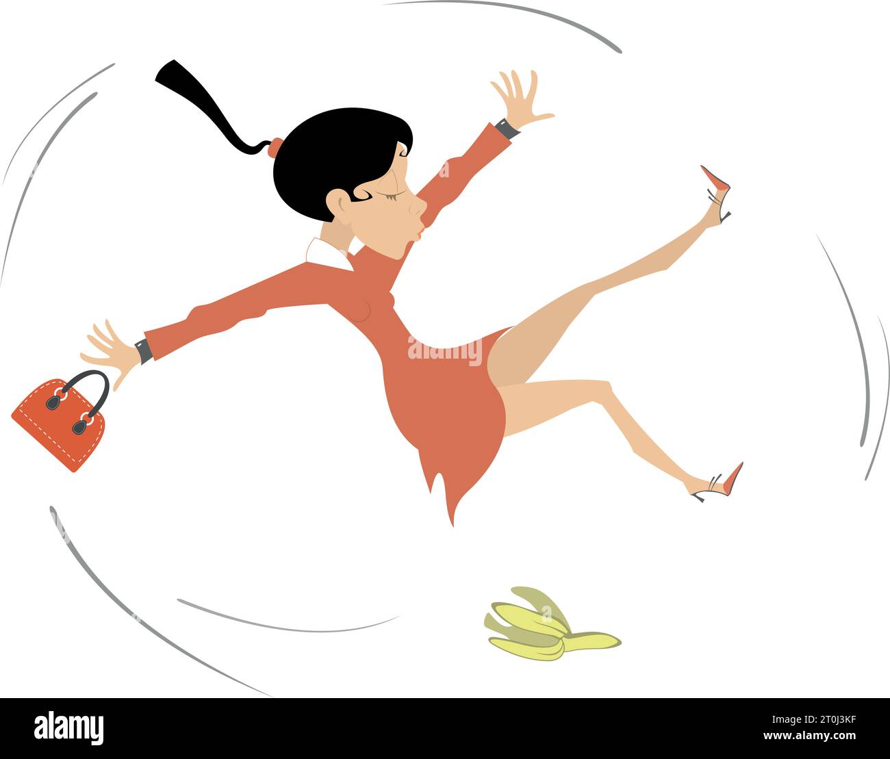 Young Woman Falling Banana Peel Cartoon Young Woman Falling Down