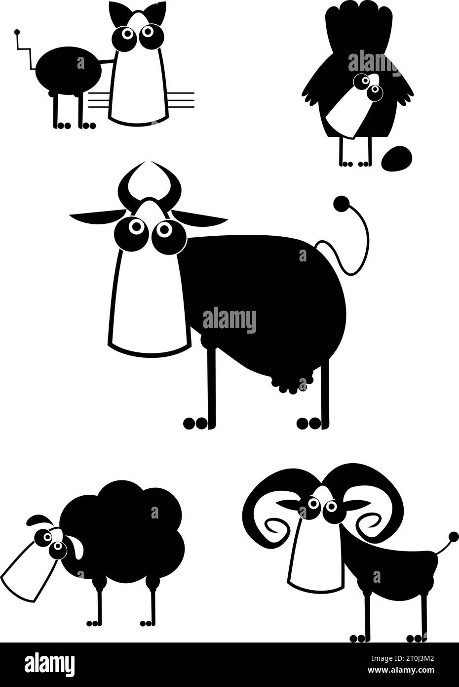 Cartoon farm animal set for design. Original farm animal set. Black and ...