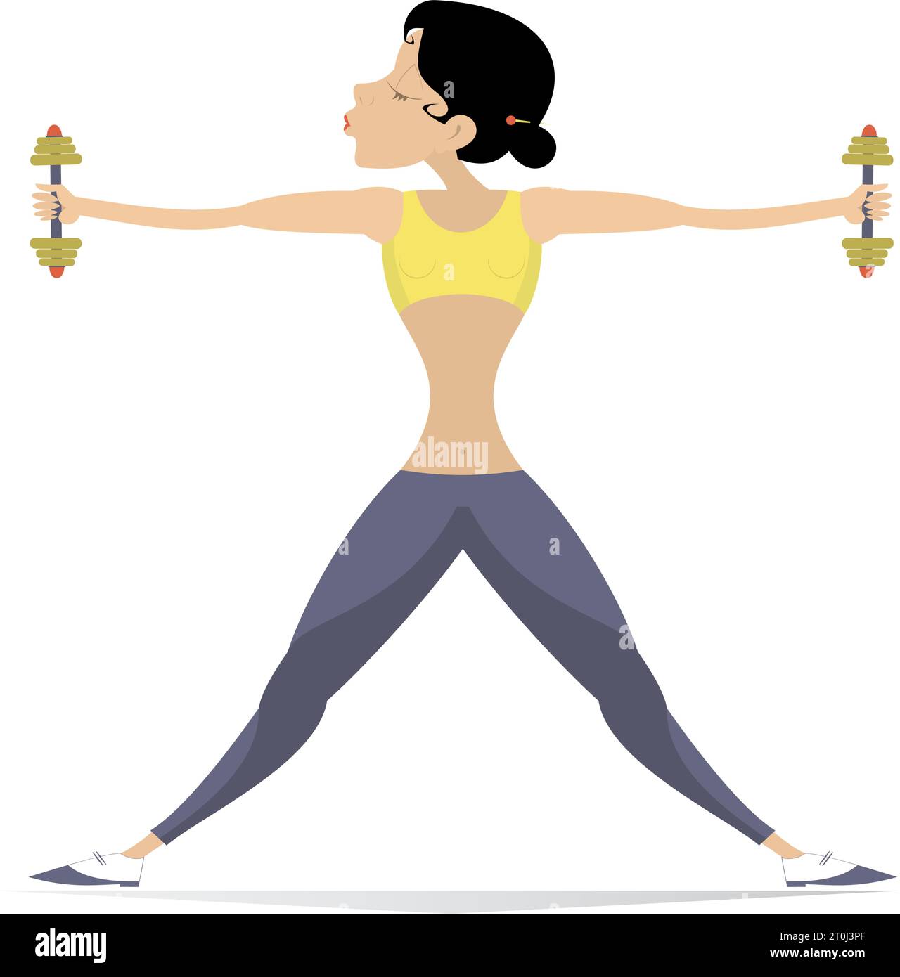 Pretty young woman does exercises with dumbbells isolated. Well ...