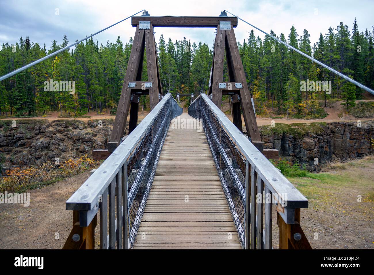 The Robert Lowe suspension bridge, located in Miles Canyon, Yukon ...