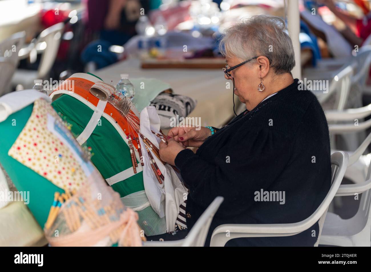 San Sebastian de los Reyes, Madrid, October 07, 2023. Bobbin lace ...