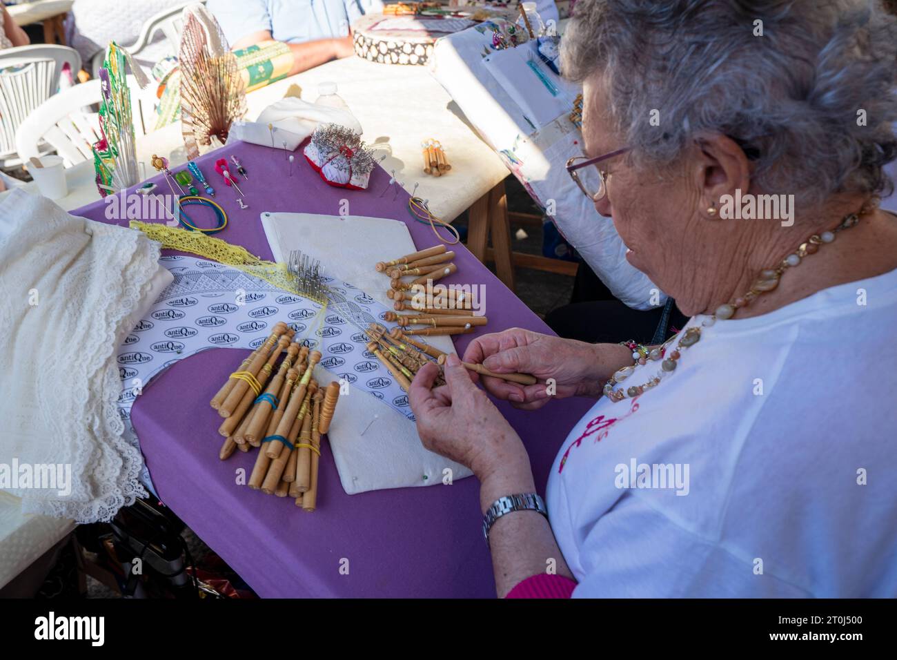 San Sebastian de los Reyes, Madrid, October 07, 2023. Bobbin lace ...