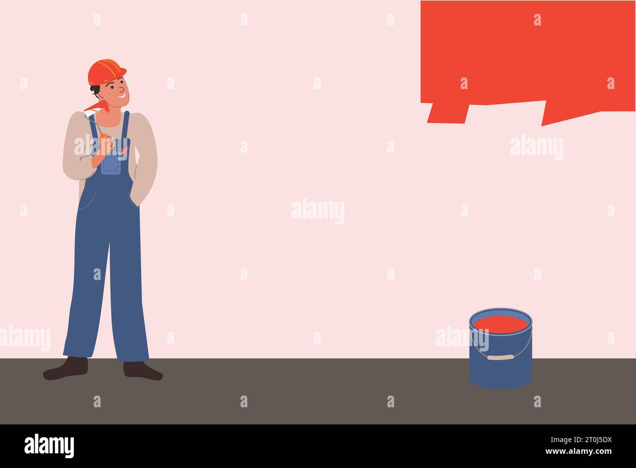 Painter man painting wall with roller brush Stock Vector Image & Art ...