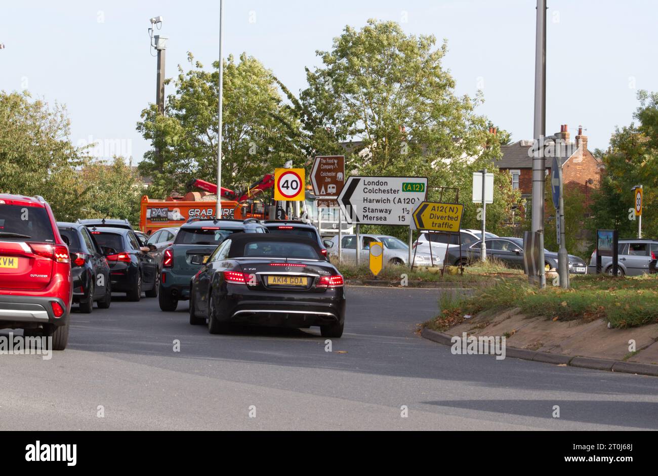 Colchester, UK. 7th Oct 2023. Traffic is very slow moving as the A12 at ...