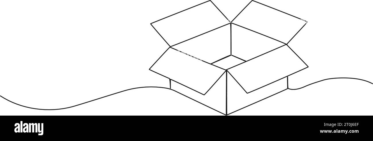 continuous single line drawing of open cardboard box, delivery and ...