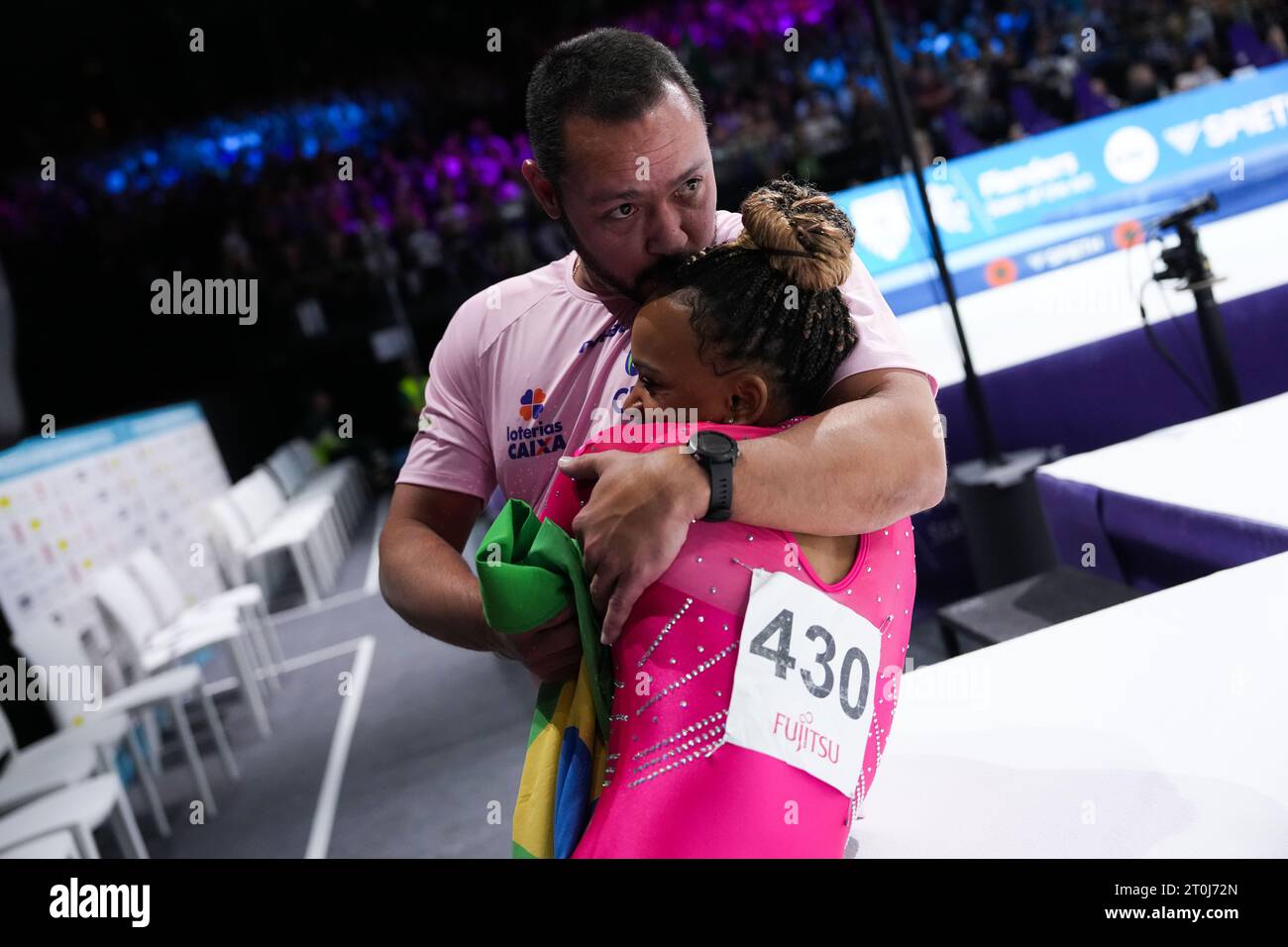 Antwerp, Belgium. 7th Oct, 2023. Rebeca Andrade of Brazil celebrates ...