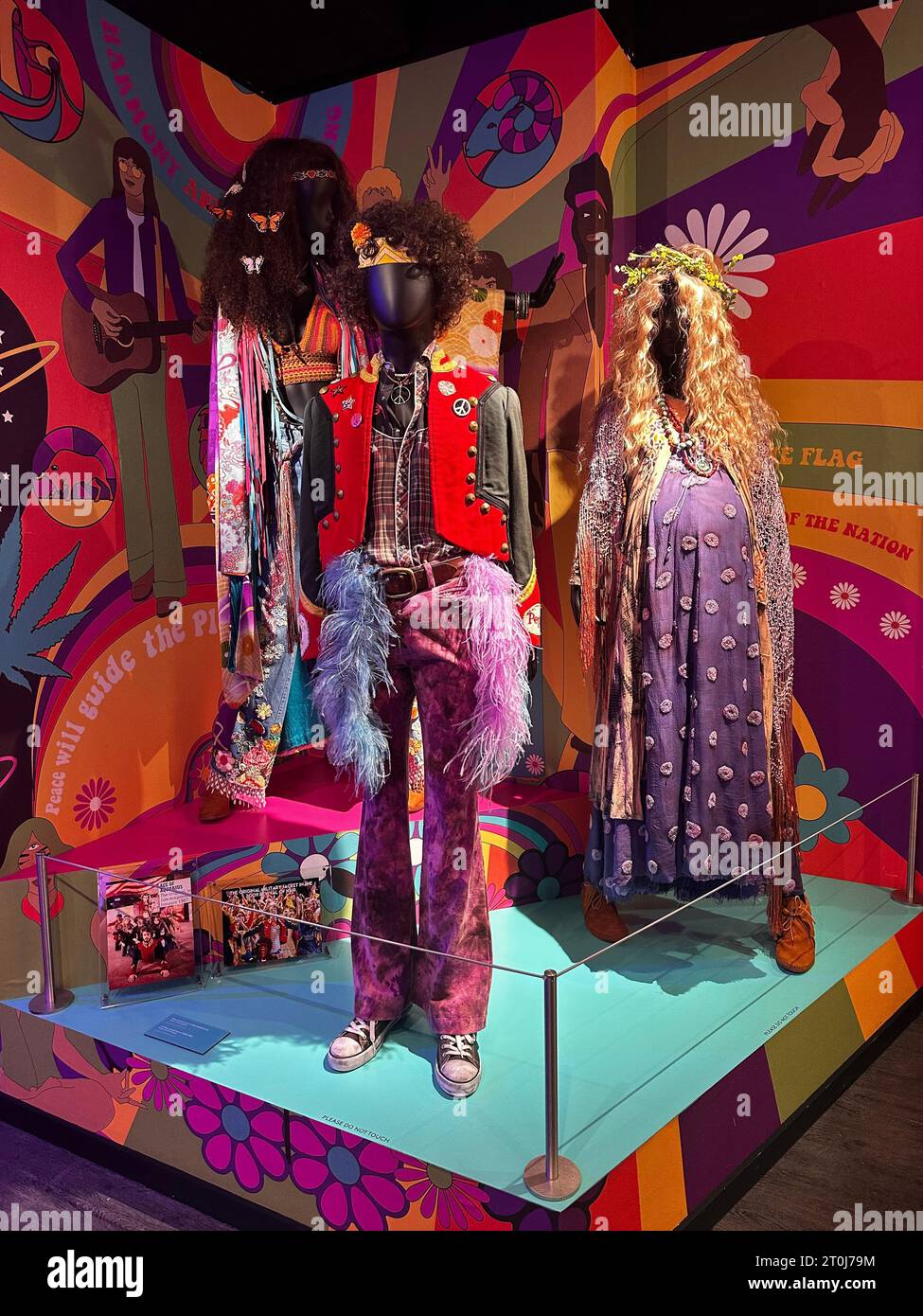 Hair musical costumes with colorful 1960s hippie style, showcasing ...