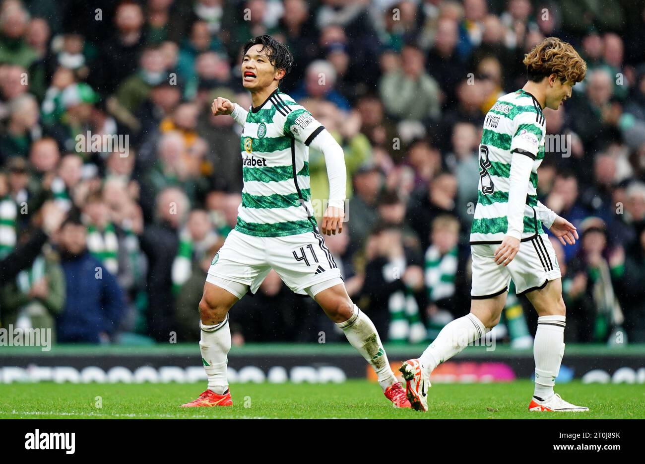 Celtic’s Reo Hatate celebrates scoring his sides first goal during the ...