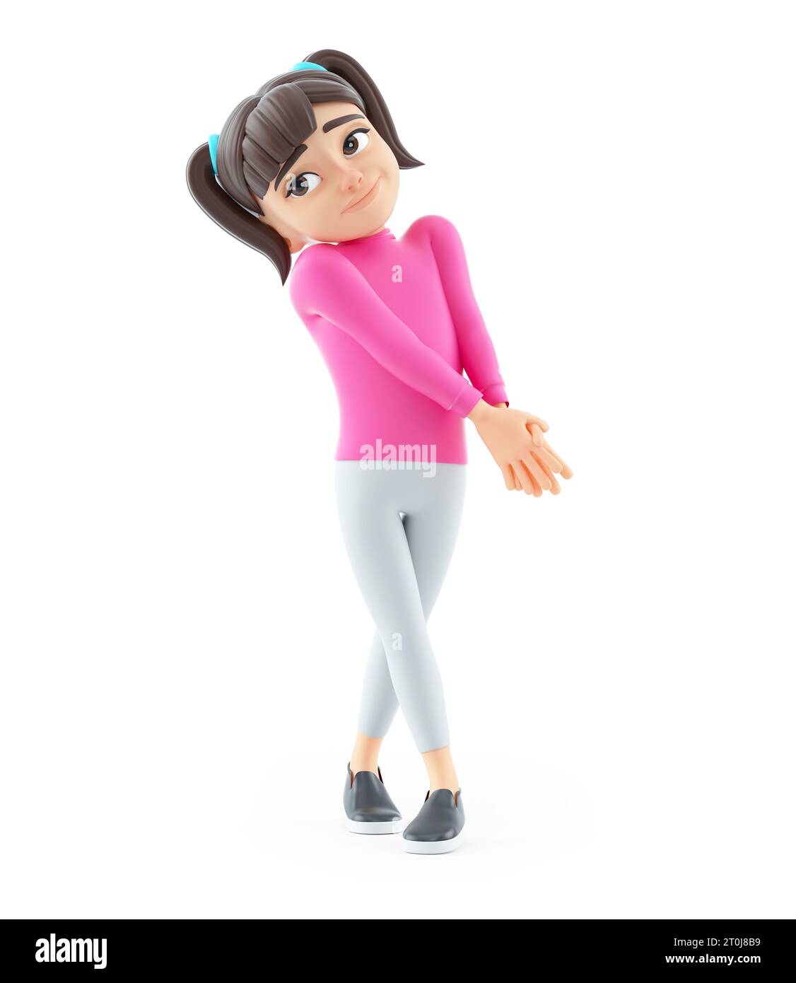 3d girl with shy expression, illustration isolated on white background ...