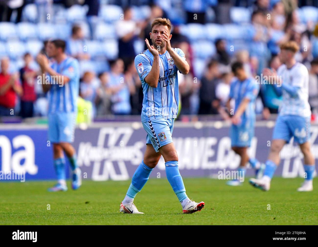 Coventry City's Matthew Godden applauds the fans at the end of the Sky ...