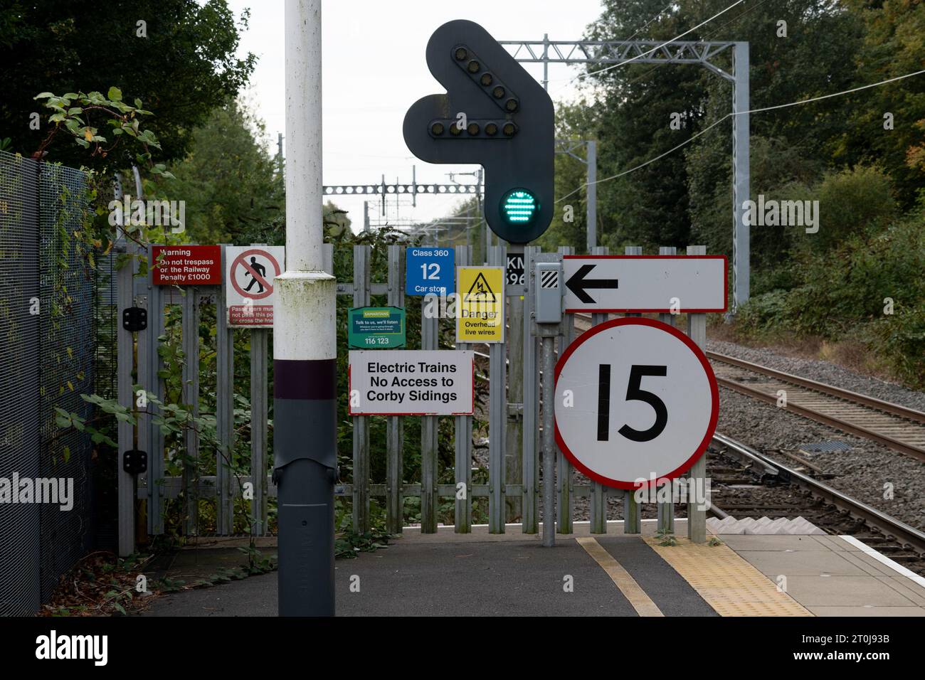 Signs on Corby railway station platform, Northamptonshire, England, UK ...