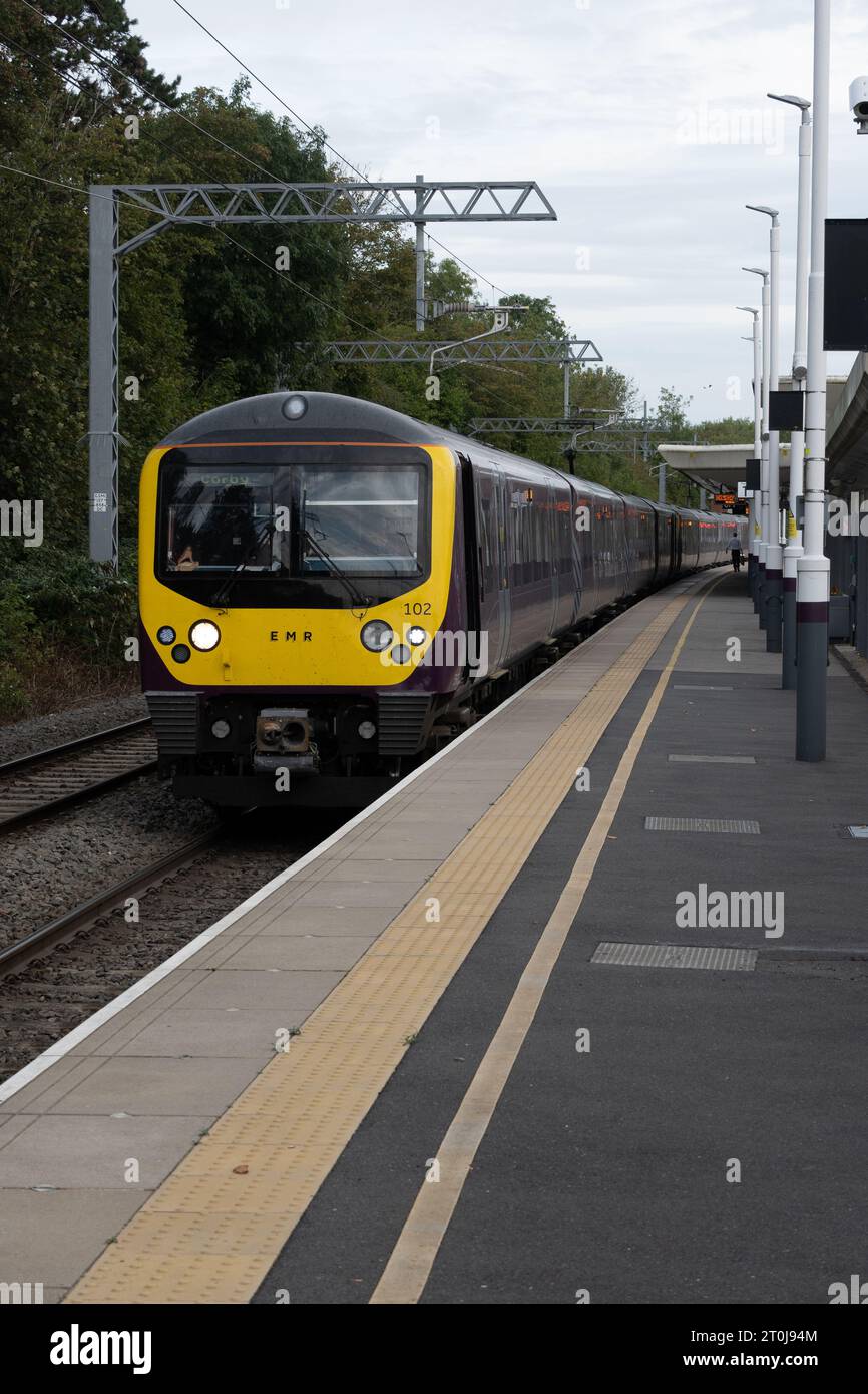 East Midlands Railway class 360 Desiro electric train at Corby station, Northamptonshire, UK ...