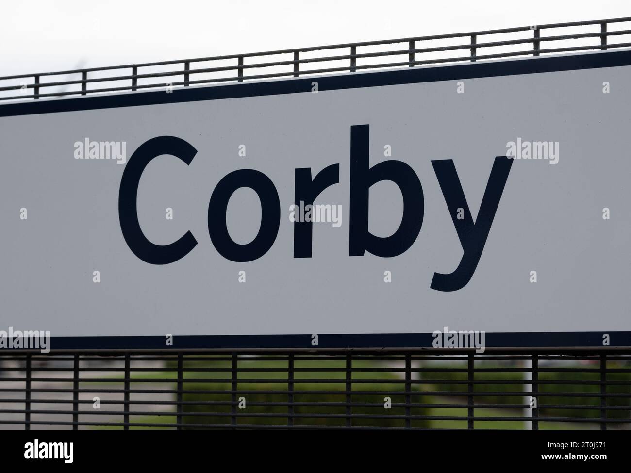 Corby railway station sign, Northamptonshire, England, UK Stock Photo ...