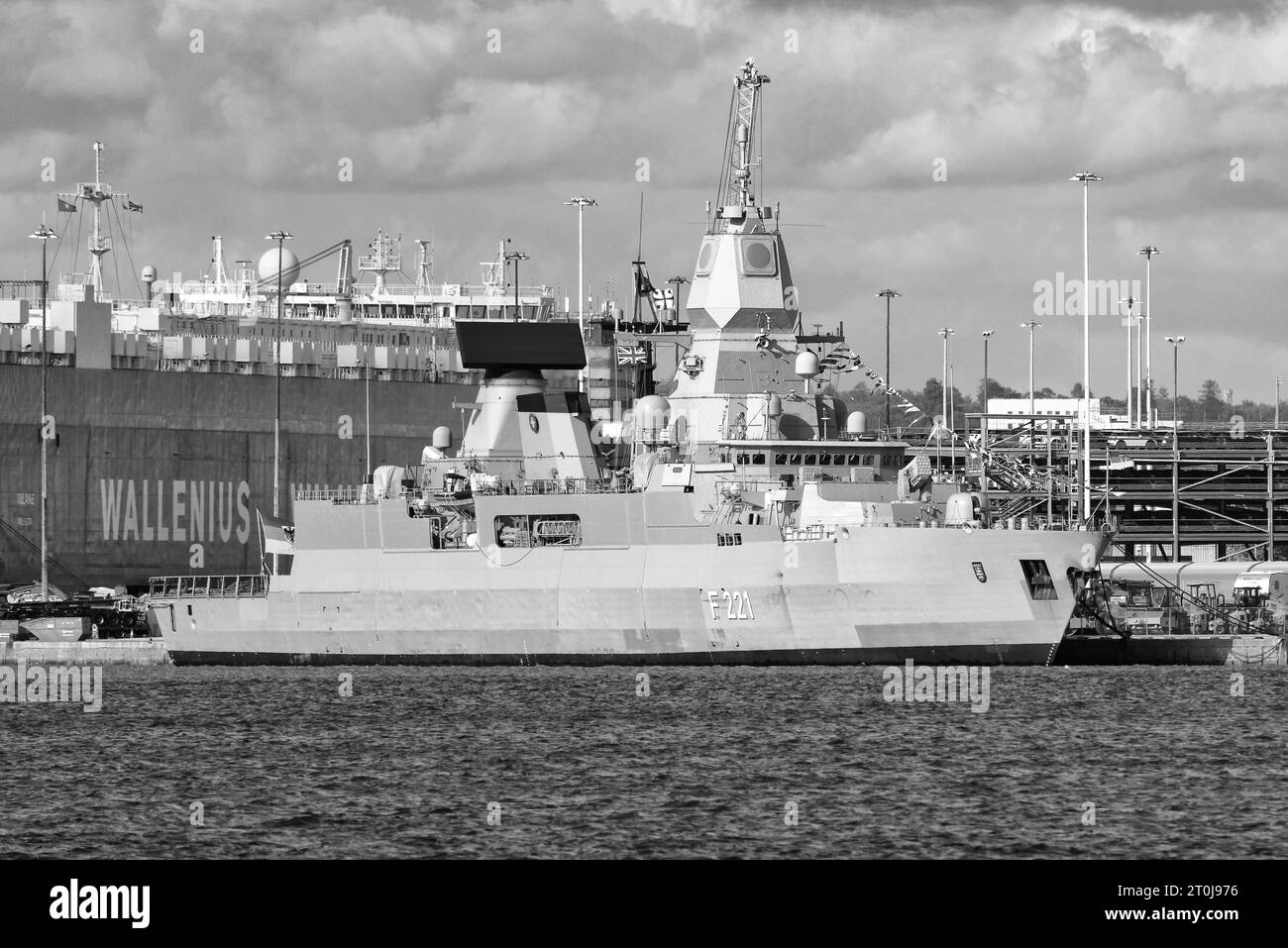 Black And White Photo Of The German Navy Frigate HESSEN (F221) Moored ...